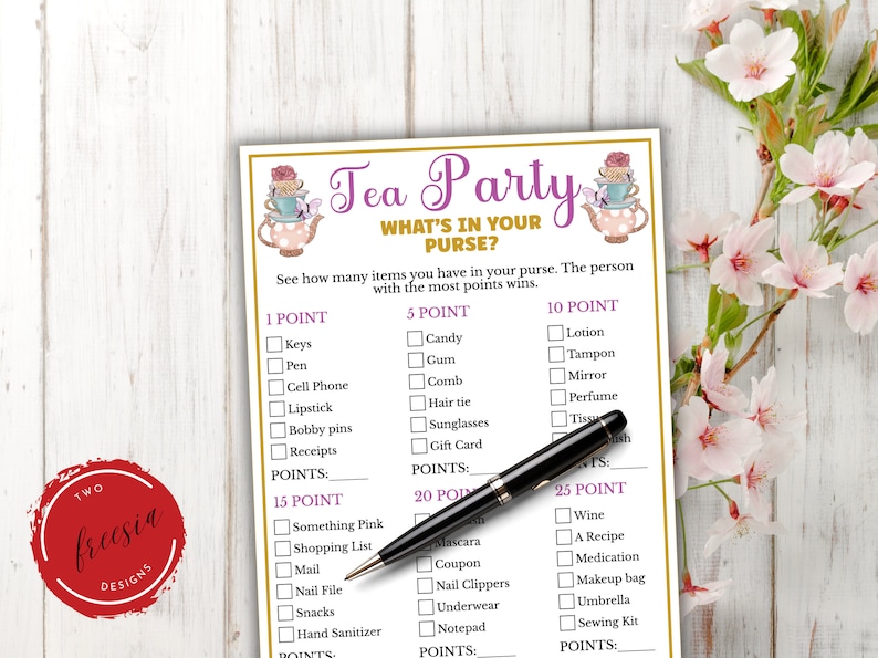 Whats in Your Purse Game - Printable Tea Party Games for Birthdays ...