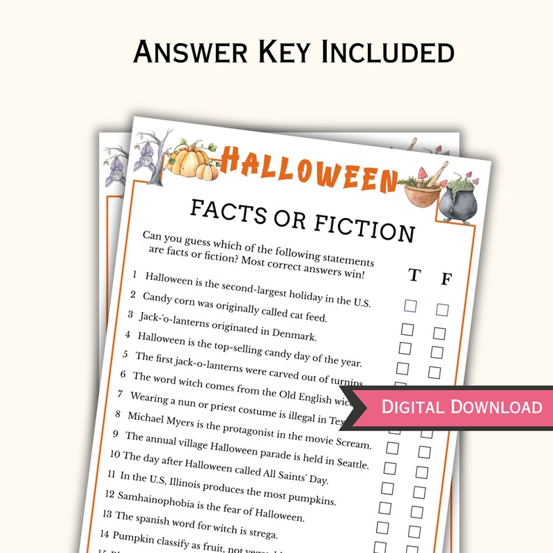 Facts or Fiction Halloween Game - Printable Halloween Party Game for ...