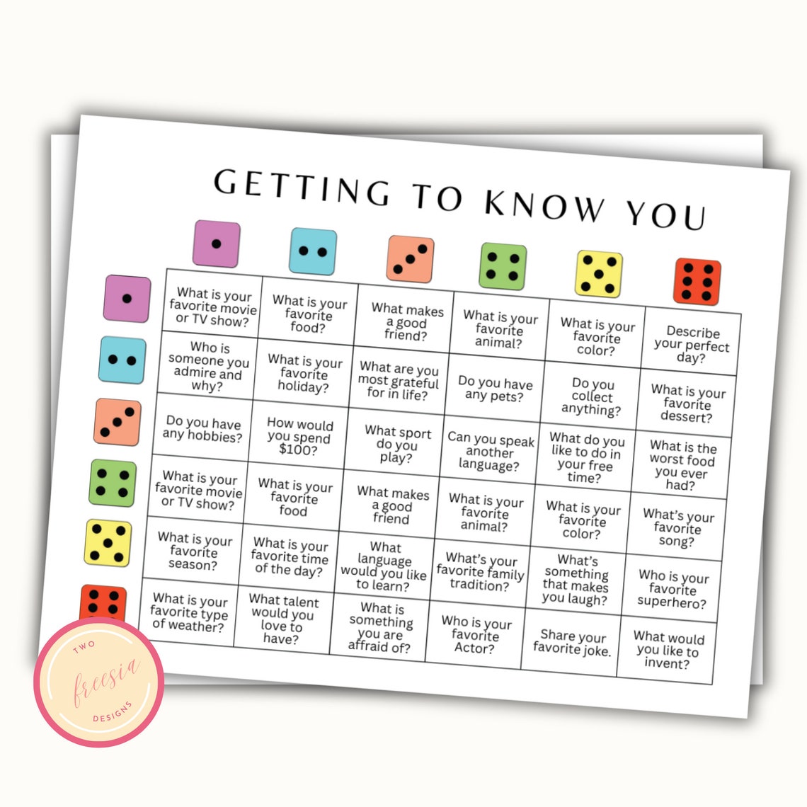 Getting to Know You Dice Game - Back to School - Classroom Icebreaker ...