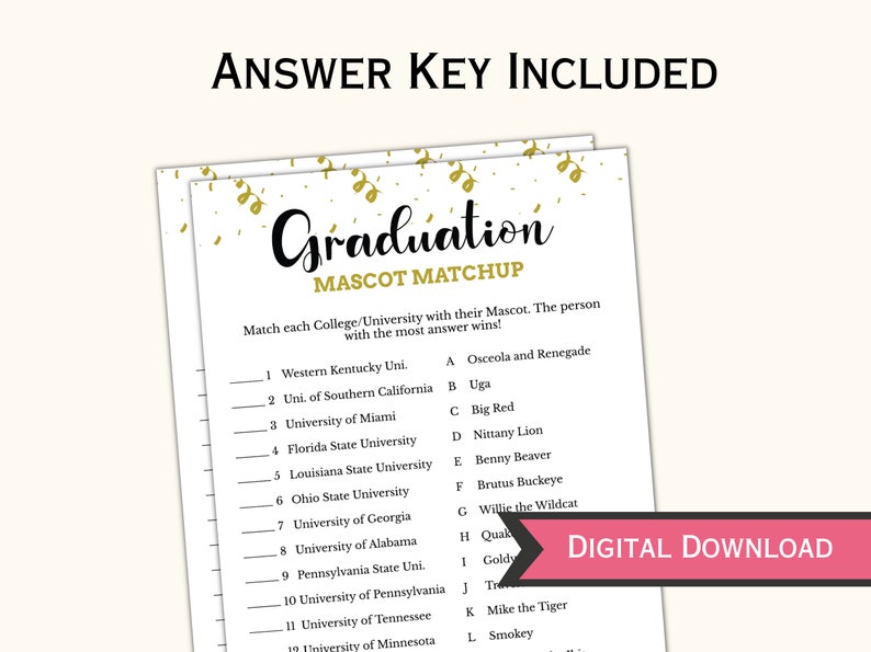 Graduation Mascot Match Game - Printable Graduation Games - 2023 ...