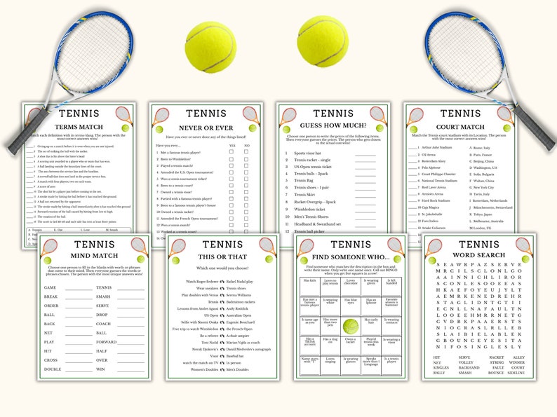 15 Tennis Party Games - Printable Tennis Party Game for Tennis ...