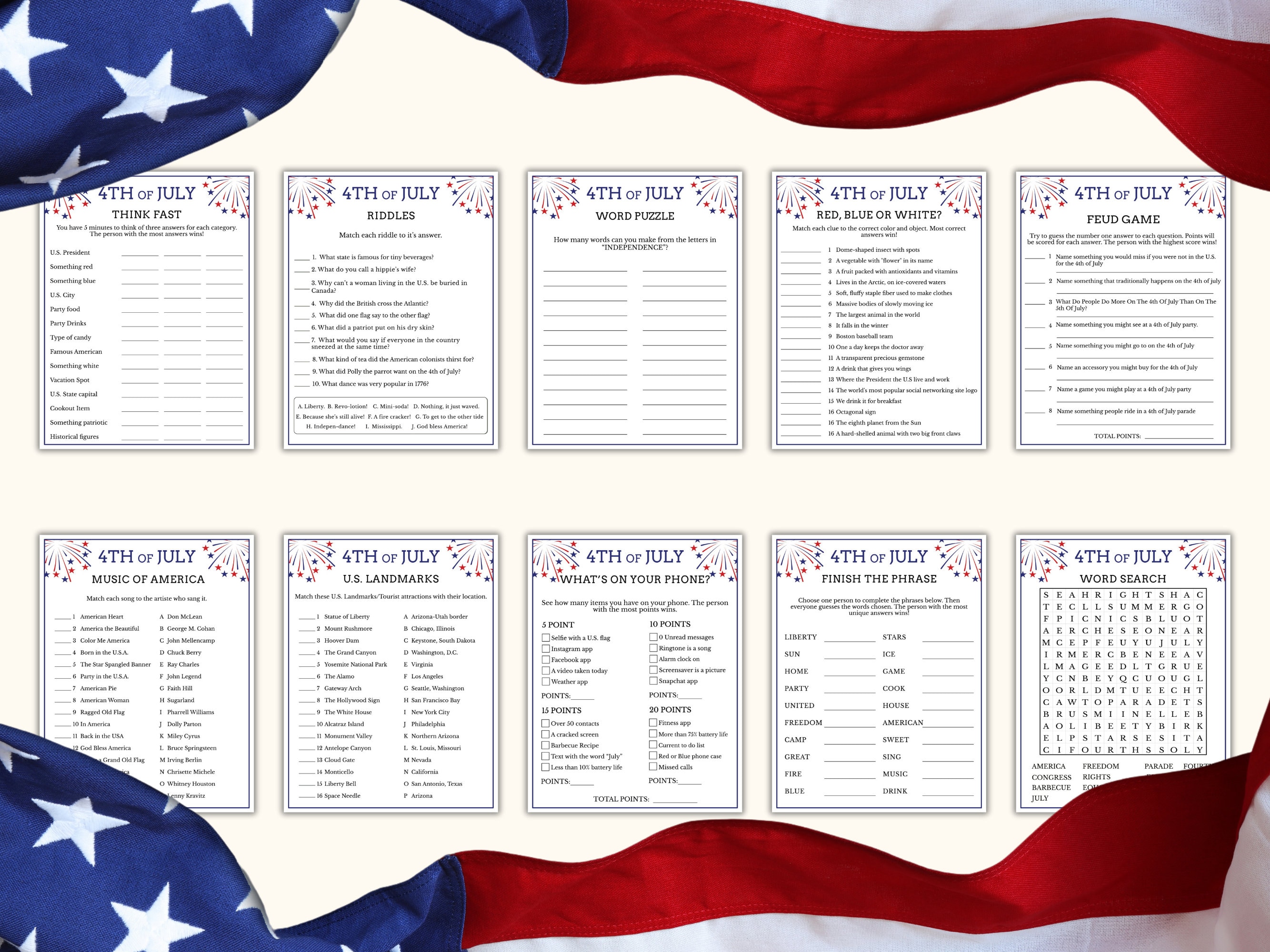 4th of July Games 20 Printable Fourth of July Game Bundle for Kids ...