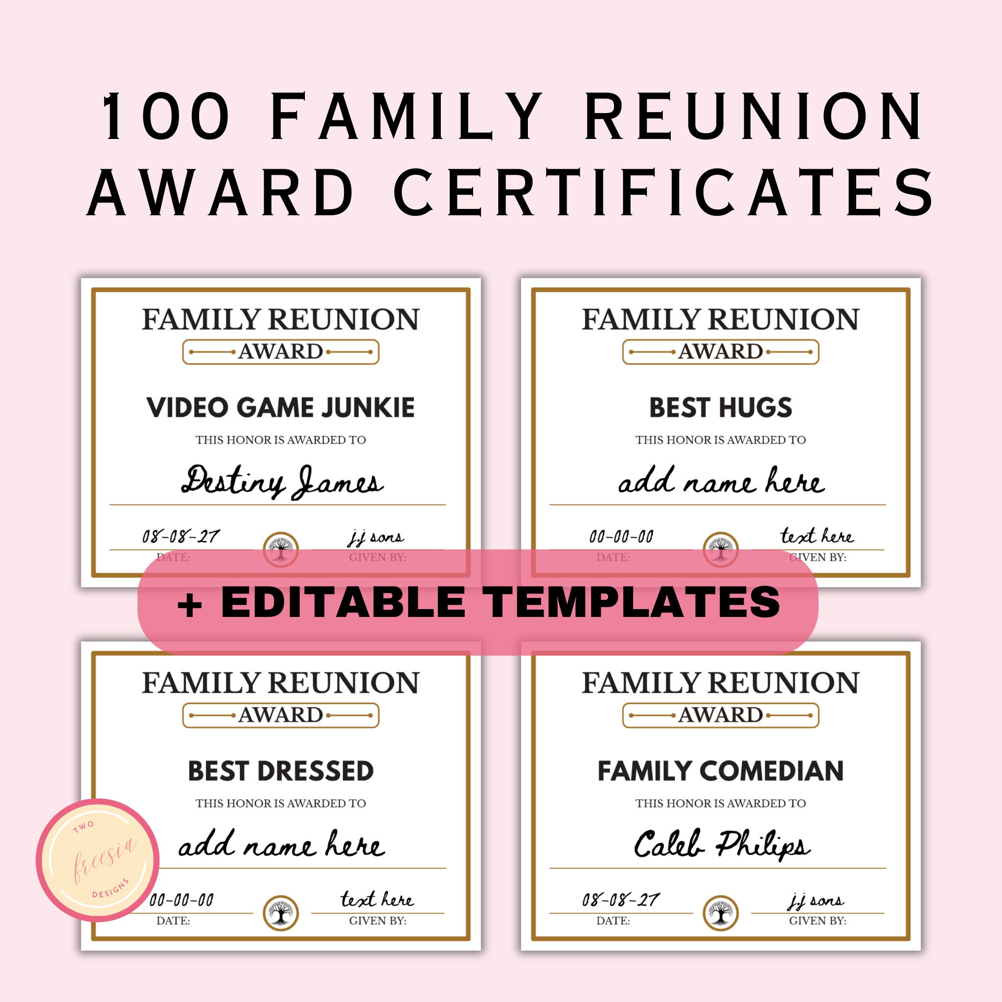 100 Editable Family Reunion Award Certificates - Funny Family Reunion ...