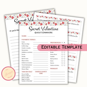 Secret Valentine Survey Questionnaire - Editable Valentine's Day Gift ...