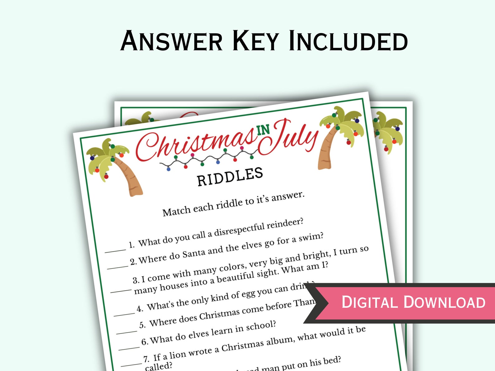 Christmas in July Riddles Game - Printable Christmas in July Game for ...
