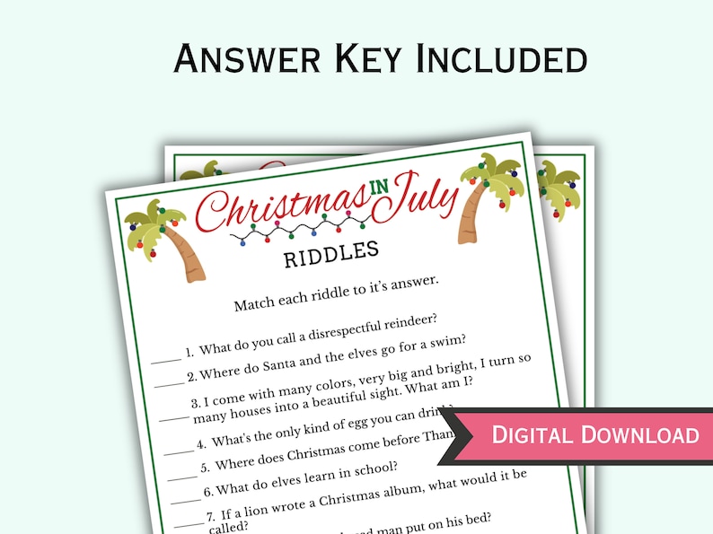 Christmas in July Riddles Game - Printable Christmas in July Game for ...