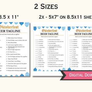 Beer Tagline - Printable Oktoberfest Party Game - Beer Festival Game ...