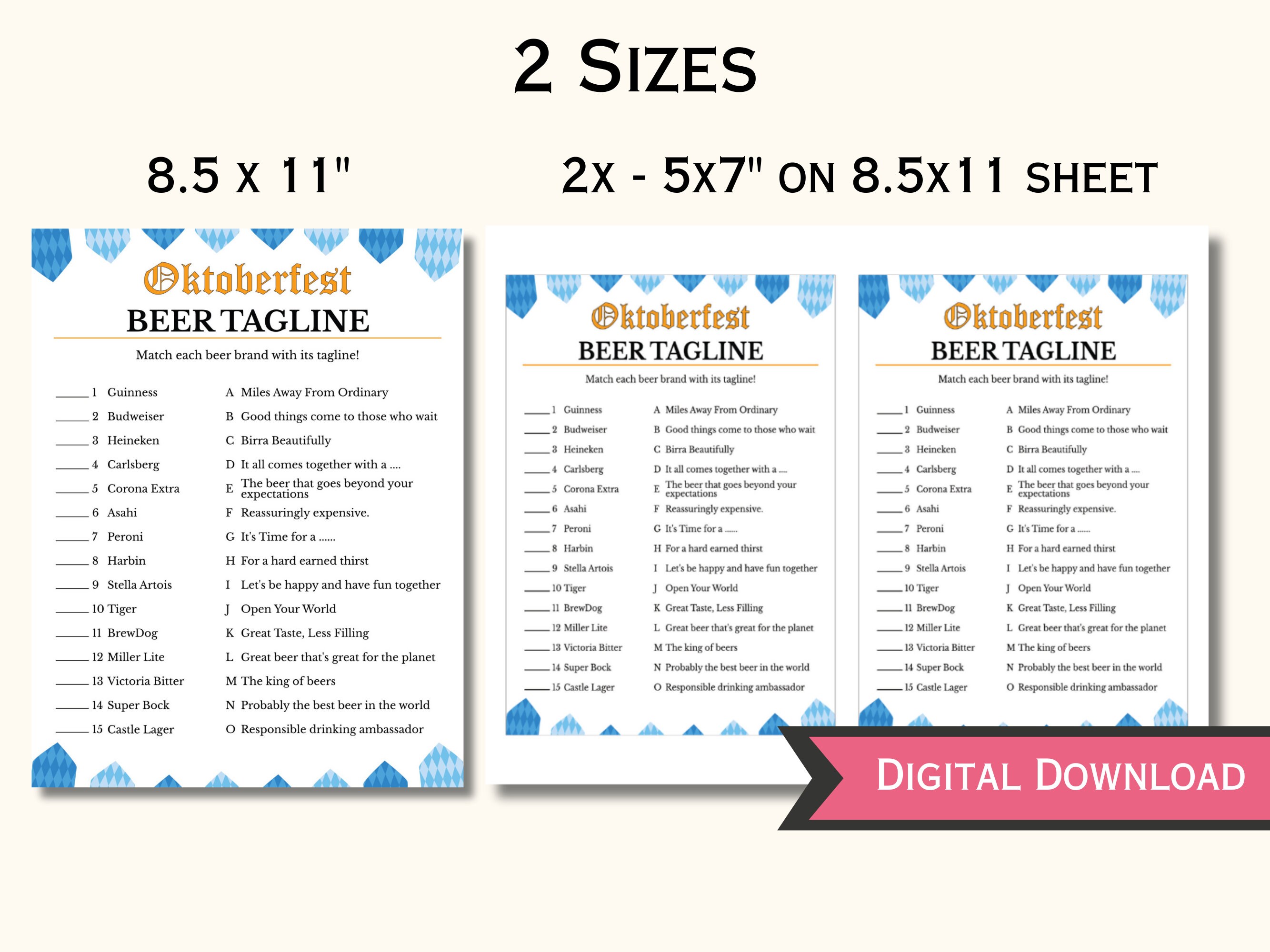 Beer Tagline Printable Oktoberfest Party Game Beer Festival Game German ...