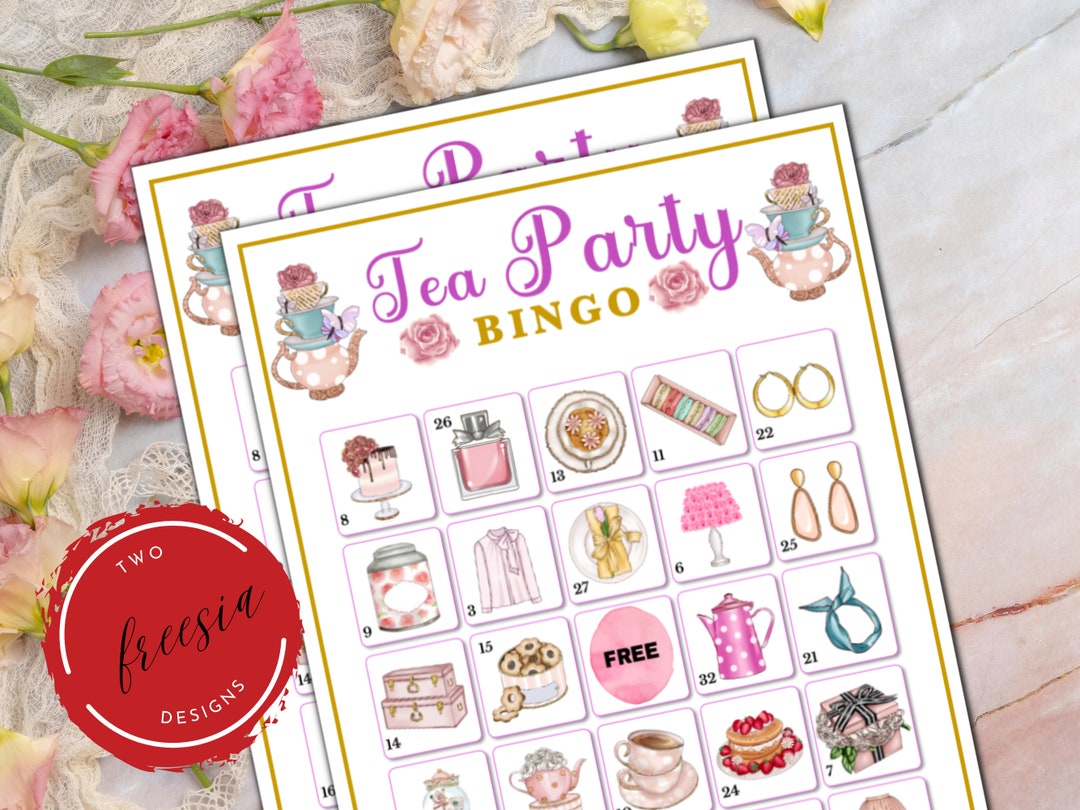 Printable Tea Party Bingo Cards - 20 Unique Bingo Cards for Girls Party ...