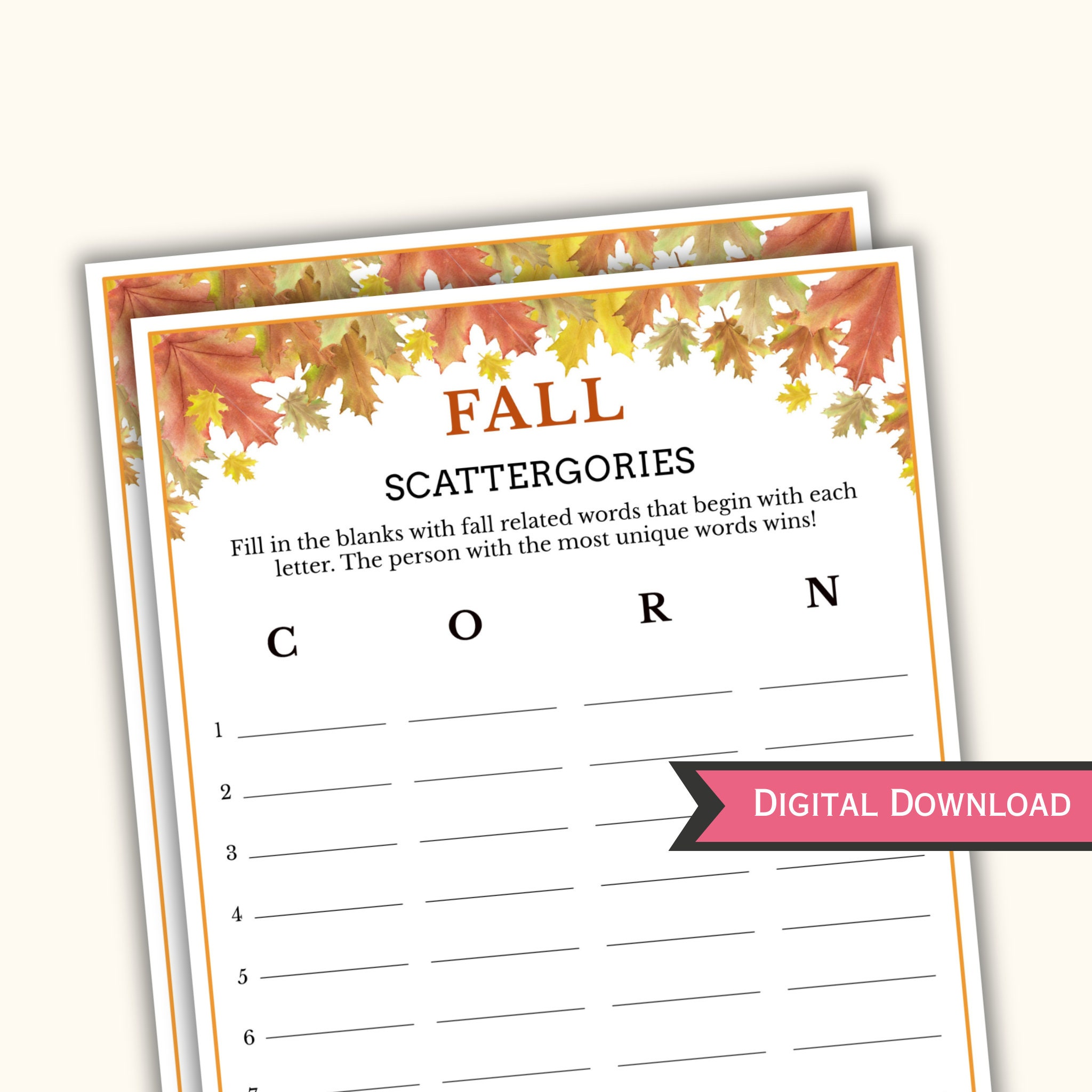 Fall Scattergories Game Printable Autumn Game Fun Fall Time Activities ...