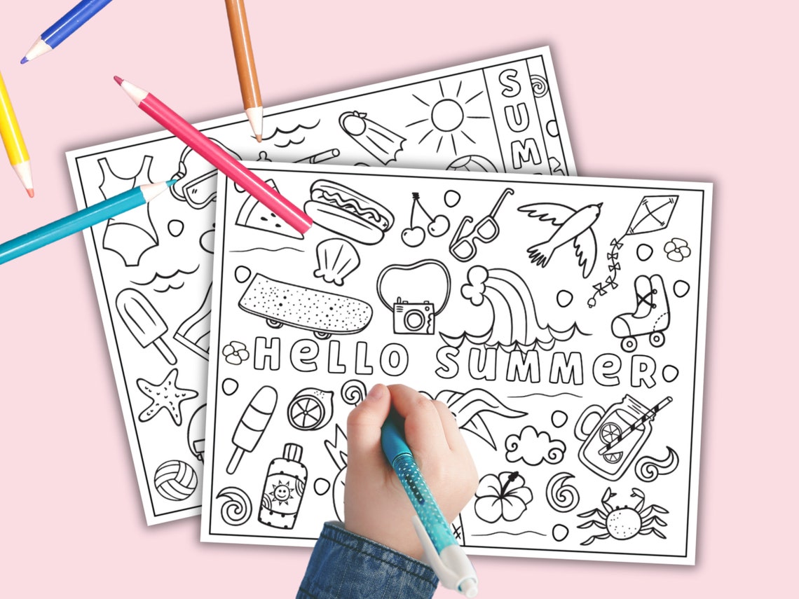 Printable Summer Doodle Coloring Pages - Summer Coloring Placemat ...
