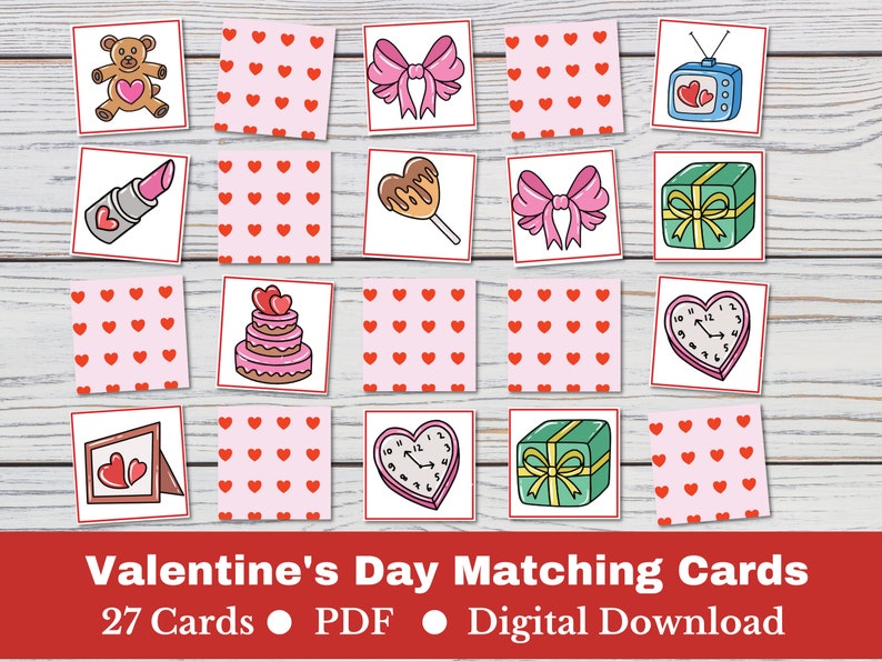 Valentine's Day Memory Game for Kids - Printable Matching Game ...