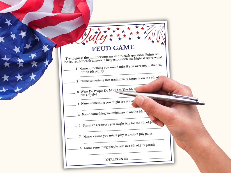 4th of July Feud Game - Printable Fourth of July Game for Adults ...
