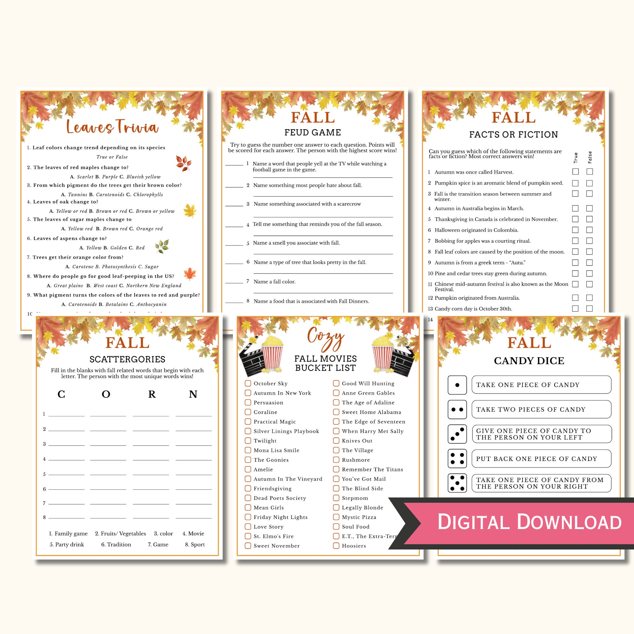 12 Printable Autumn Game Bundle Fun Fall Time Activities for Adults and ...