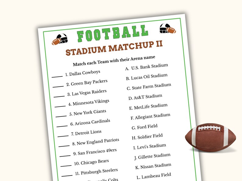 Stadium Match up Game - Printable Football Party Game - Football Party ...