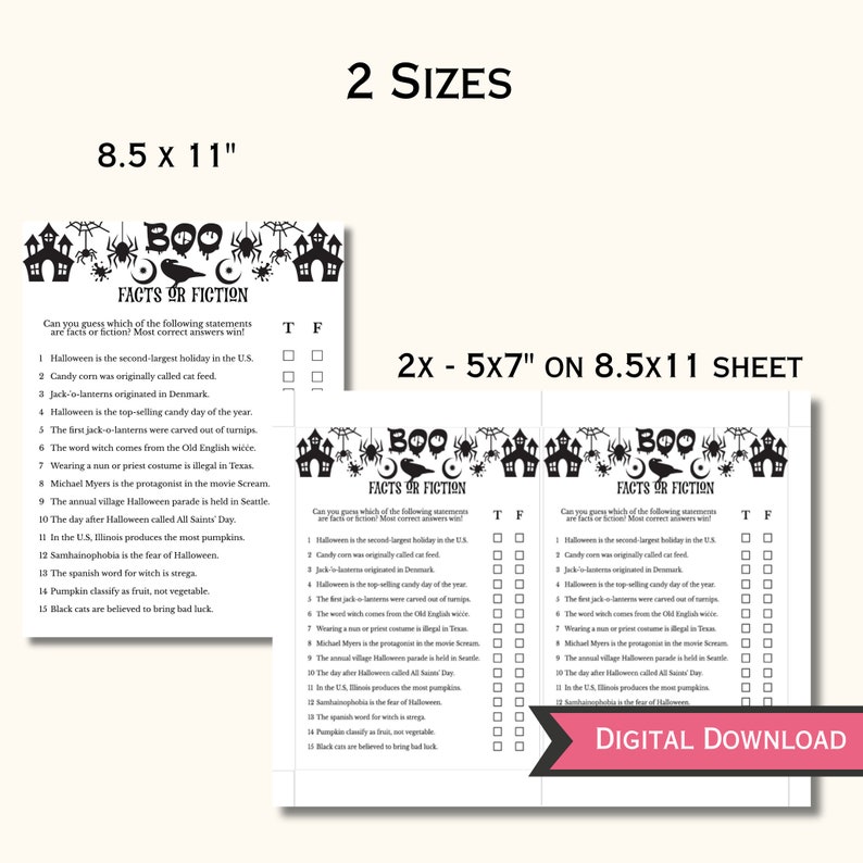 Facts or Fiction Game - Printable Halloween Party Game - Party ...