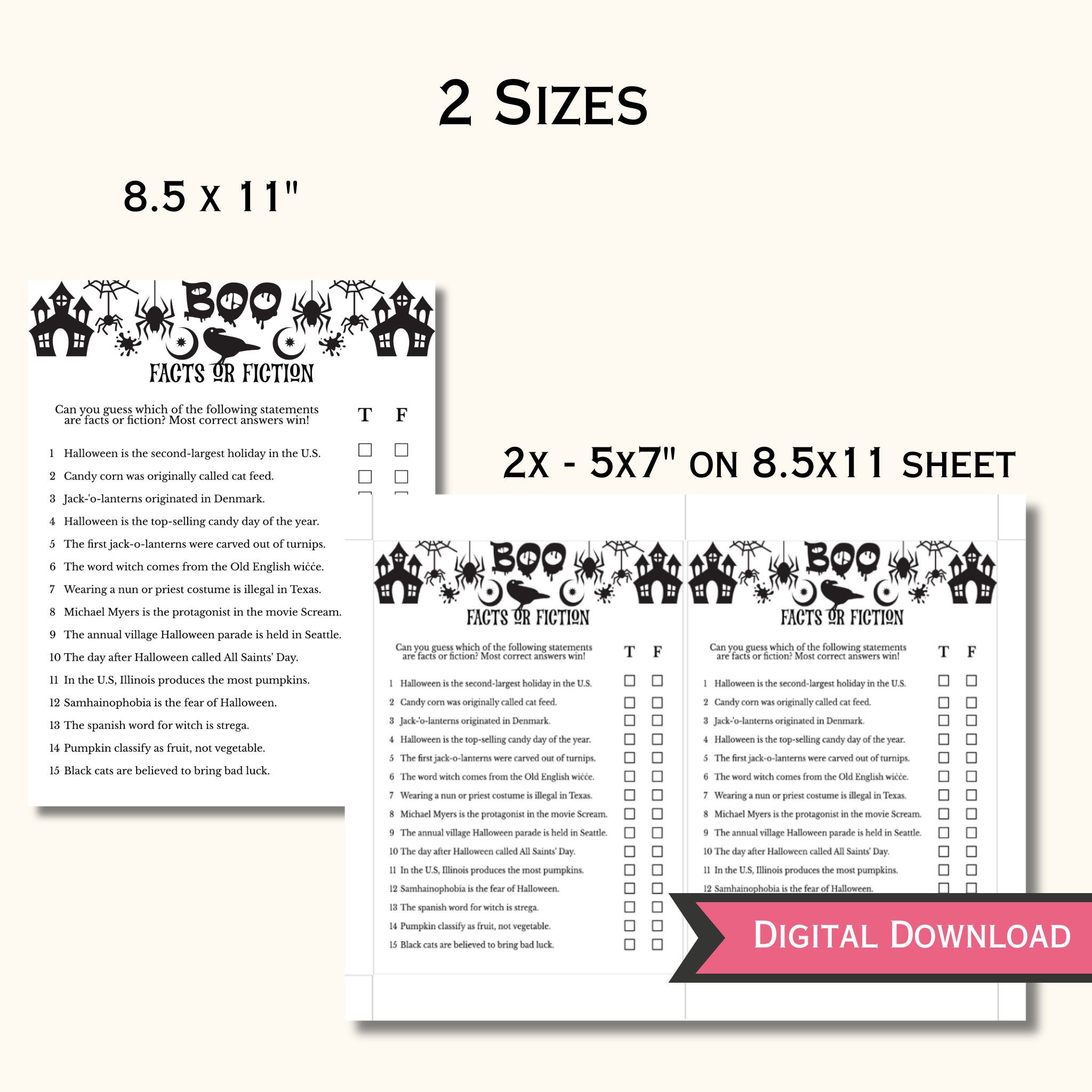 Facts or Fiction Game - Printable Halloween Party Game - Party ...