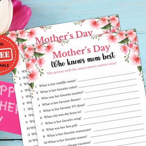 Printable Mother's Day Party Game - Who Knows Mom Best - Family Game ...
