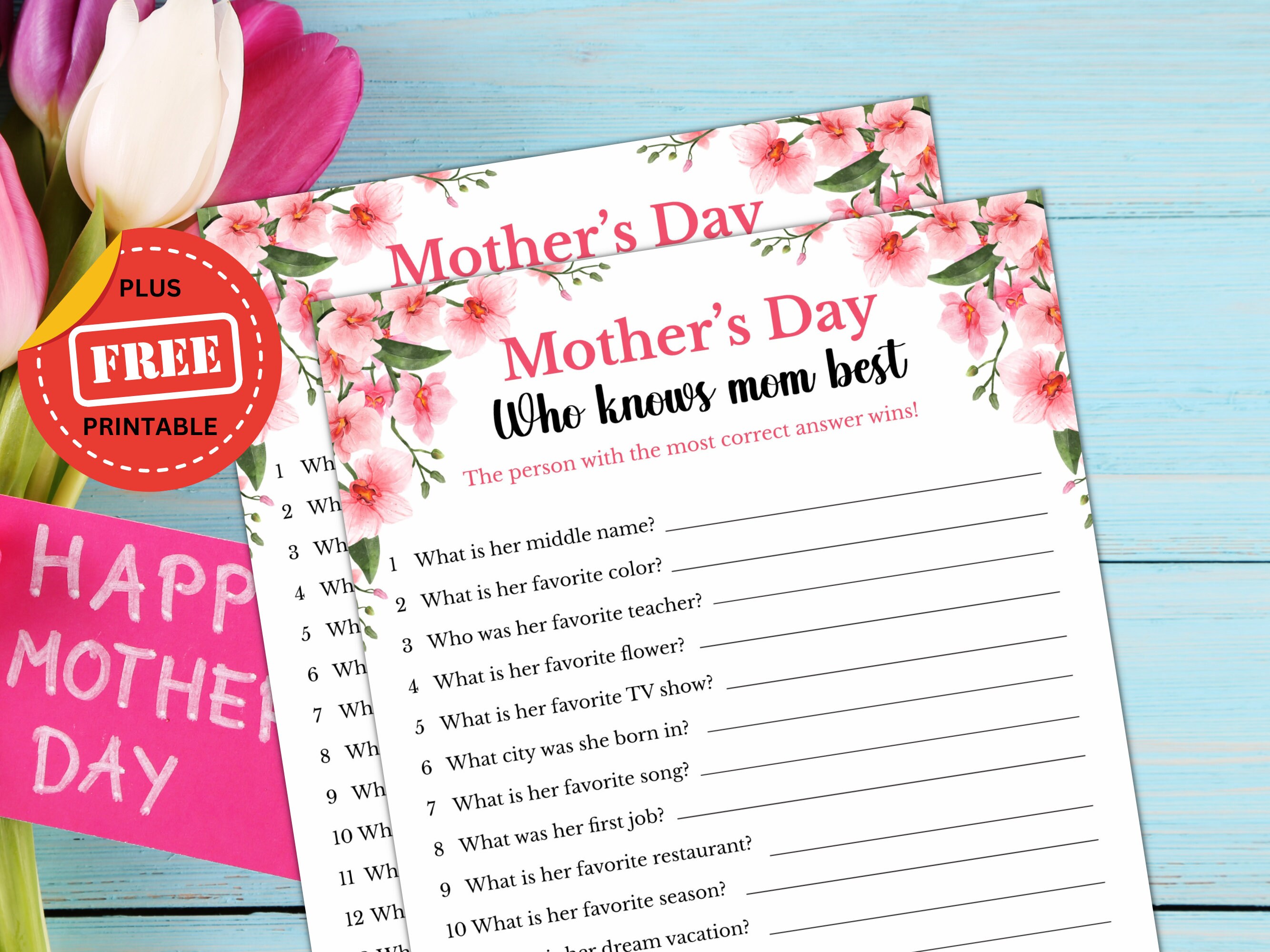 Printable Mother's Day Party Game Who Knows Mom Best Family Game Night ...