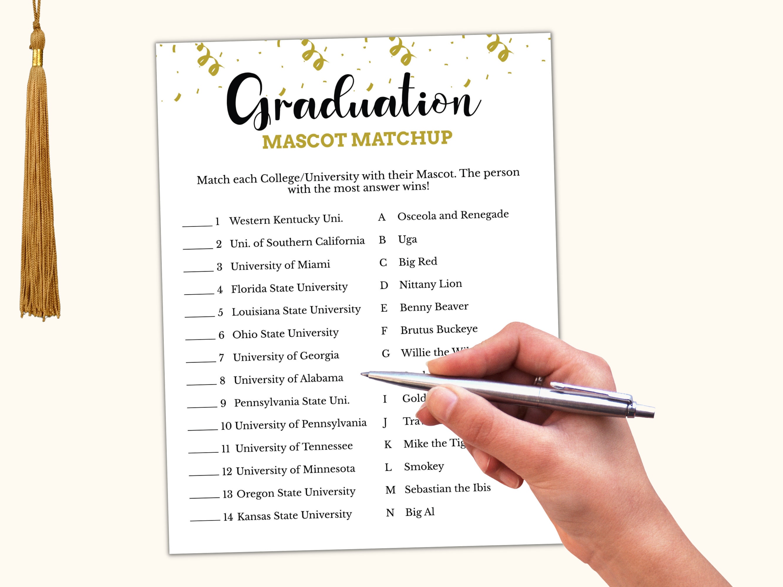 Graduation Mascot Match Game Printable Graduation Games 2023 Graduation ...