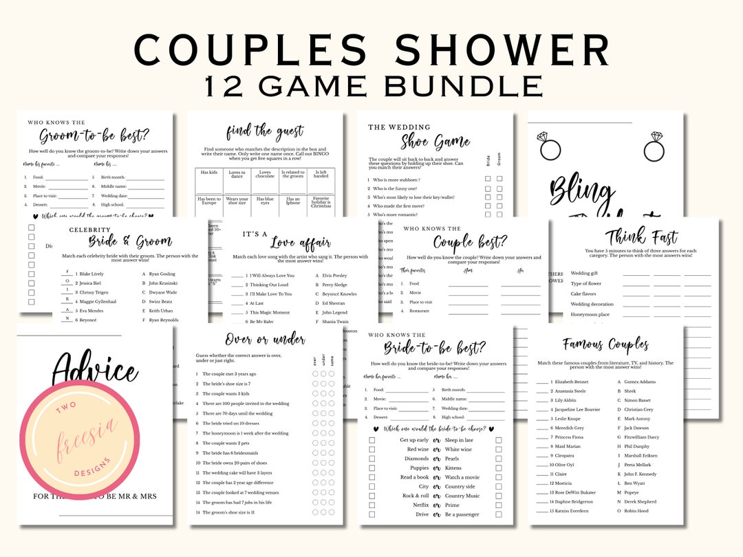 Couples Shower Game Bundle - 12 Printable Couples Bridal Party Games - Joint Bridal Shower Games ...