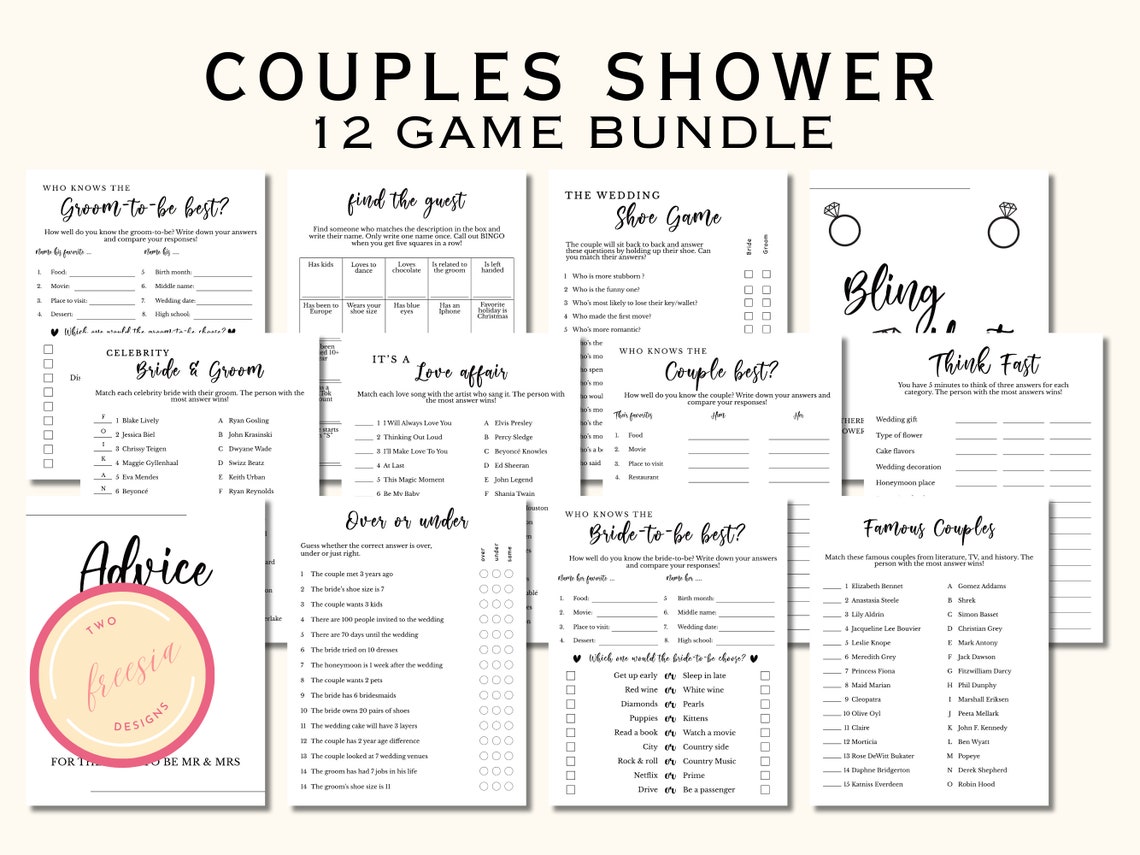 Couples Shower Game Bundle 12 Printable Couples Bridal Party Games ...
