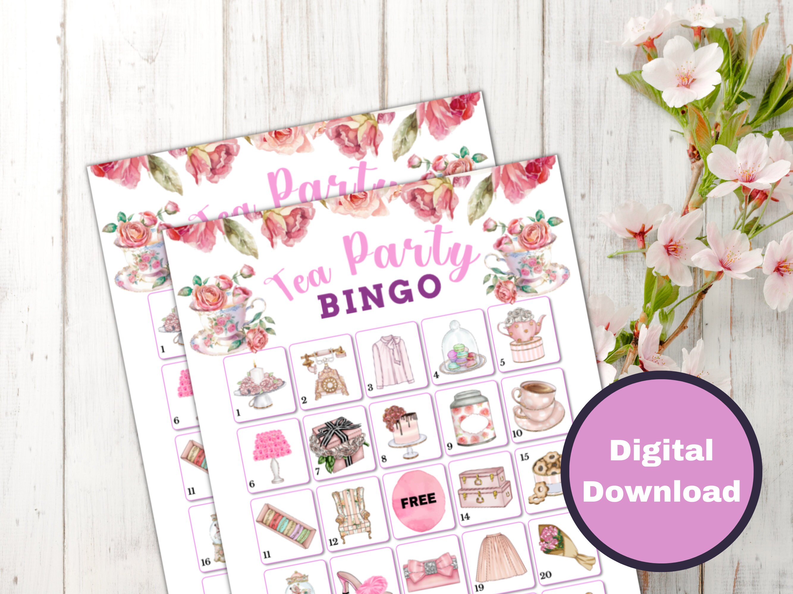 Printable Tea Party Bingo Cards 30 Unique Bingo Cards Girls - Etsy
