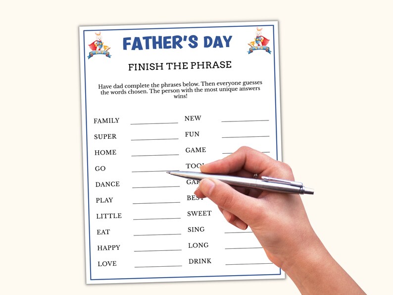 Finish the Phrase Game - Printable Father's Day Game and Activities for ...