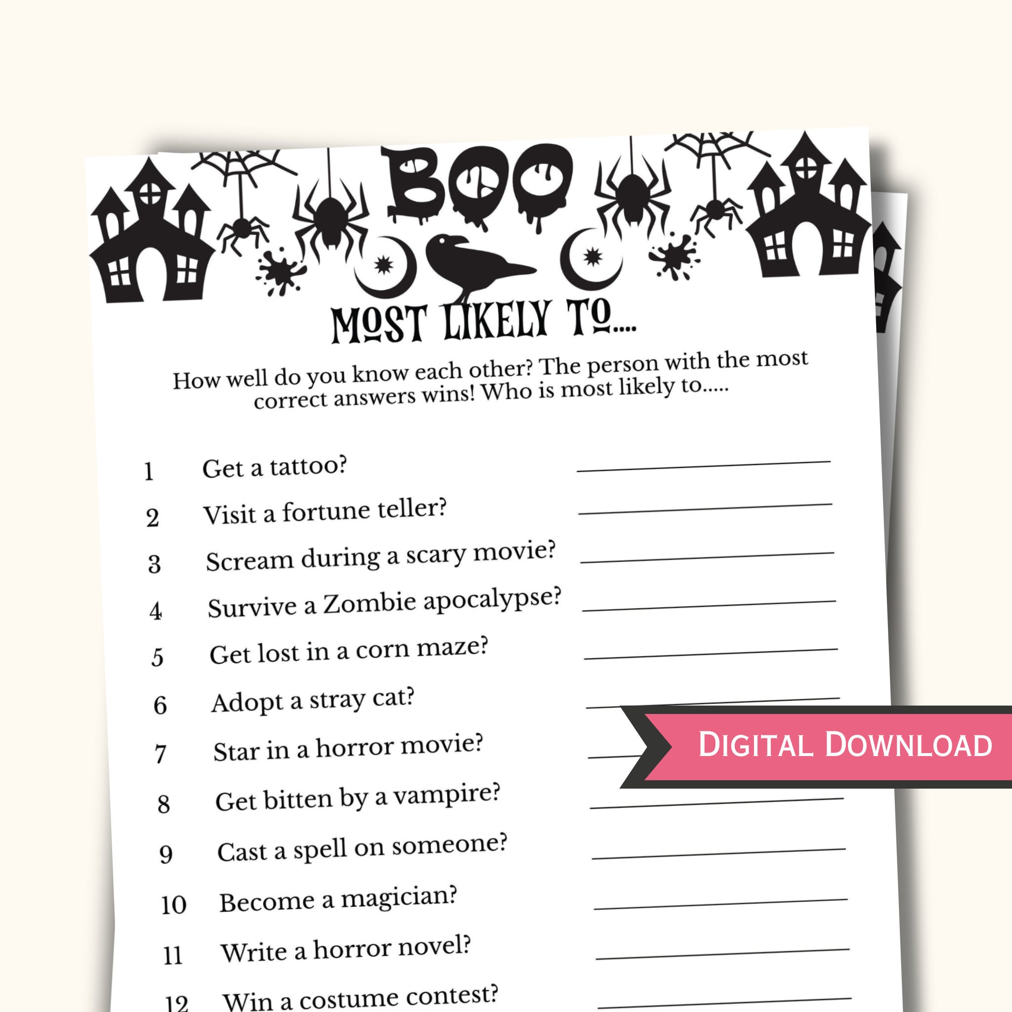 Halloween Most Likely to Game - Printable Halloween Party Game for ...