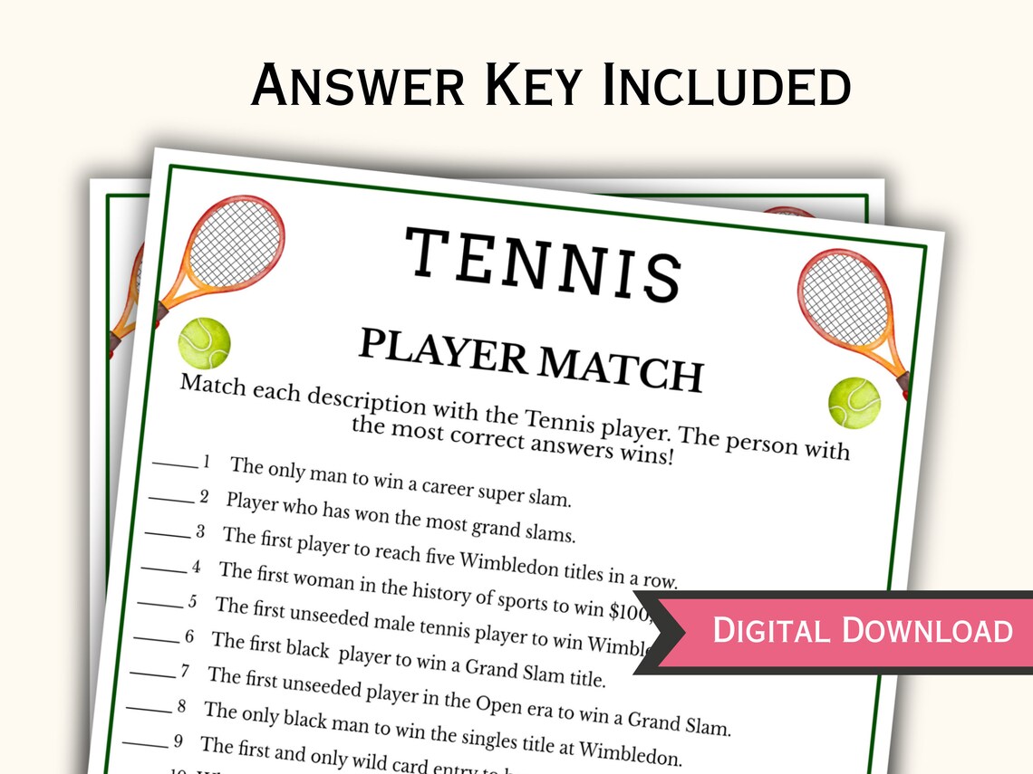 Printable Tennis-themed Party Game Tennis Player Match Tennis Party ...