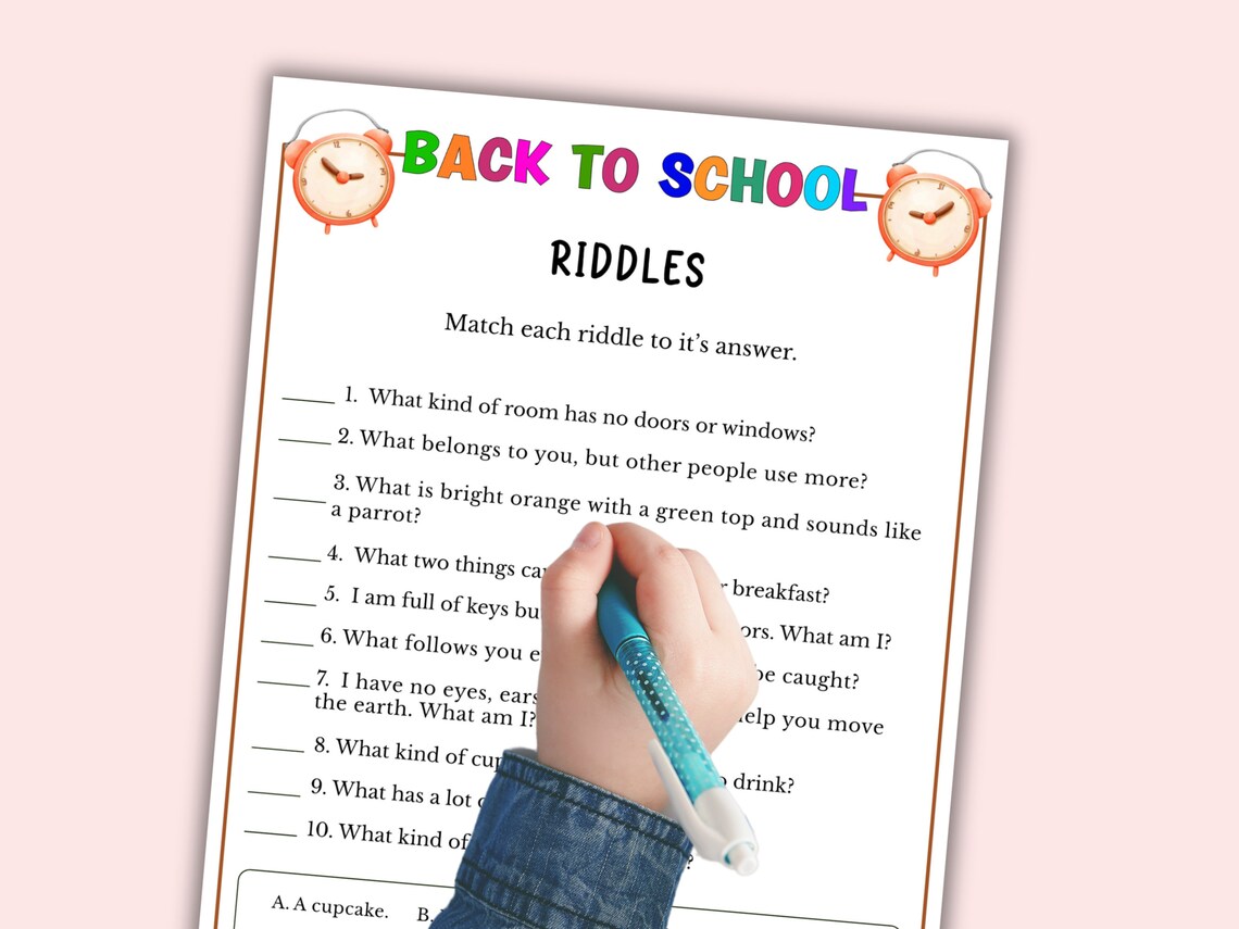 Back to School Riddles Game - Printable Back to School Game - First Day ...
