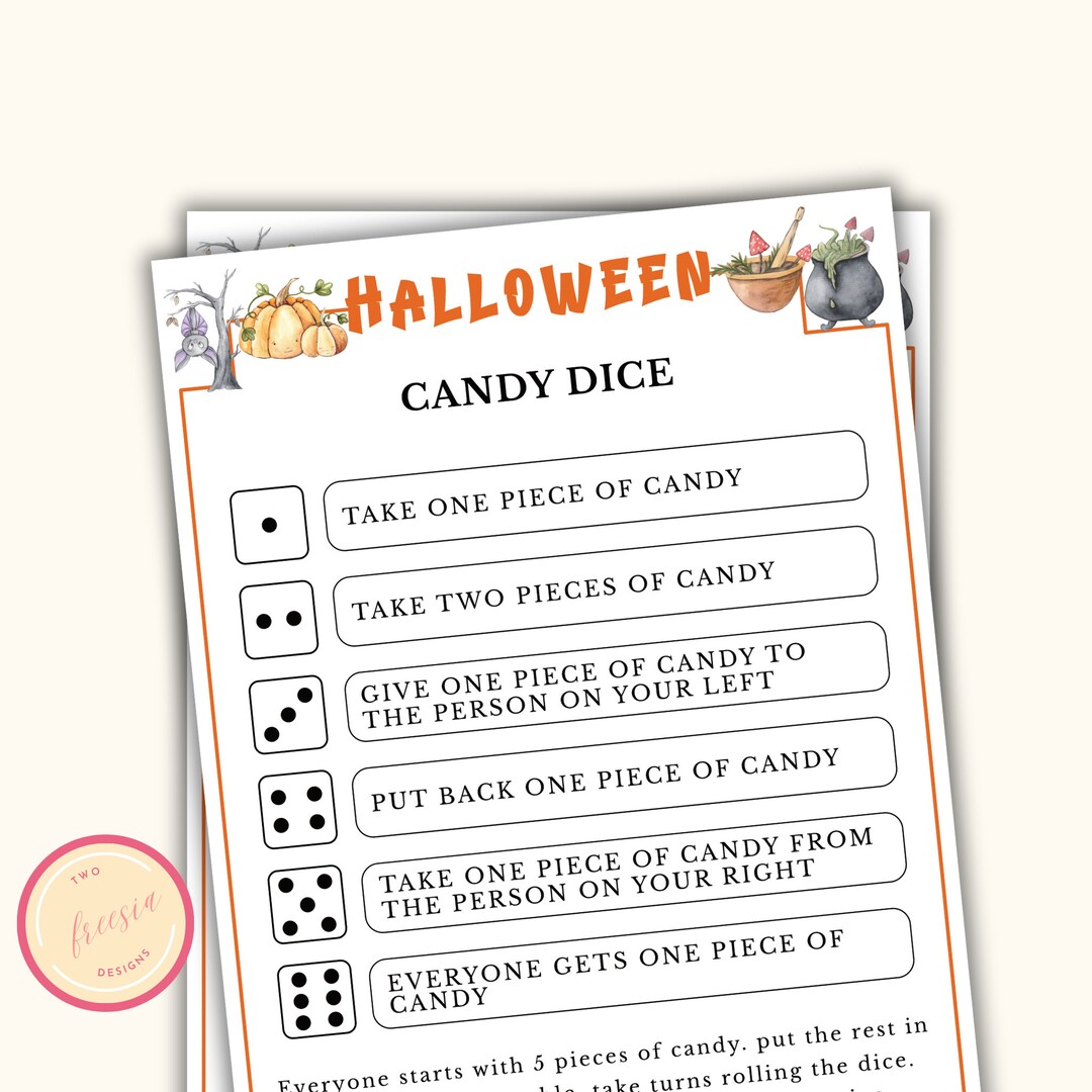 Halloween Candy Dice Game - Printable Halloween Party Game - Party ...
