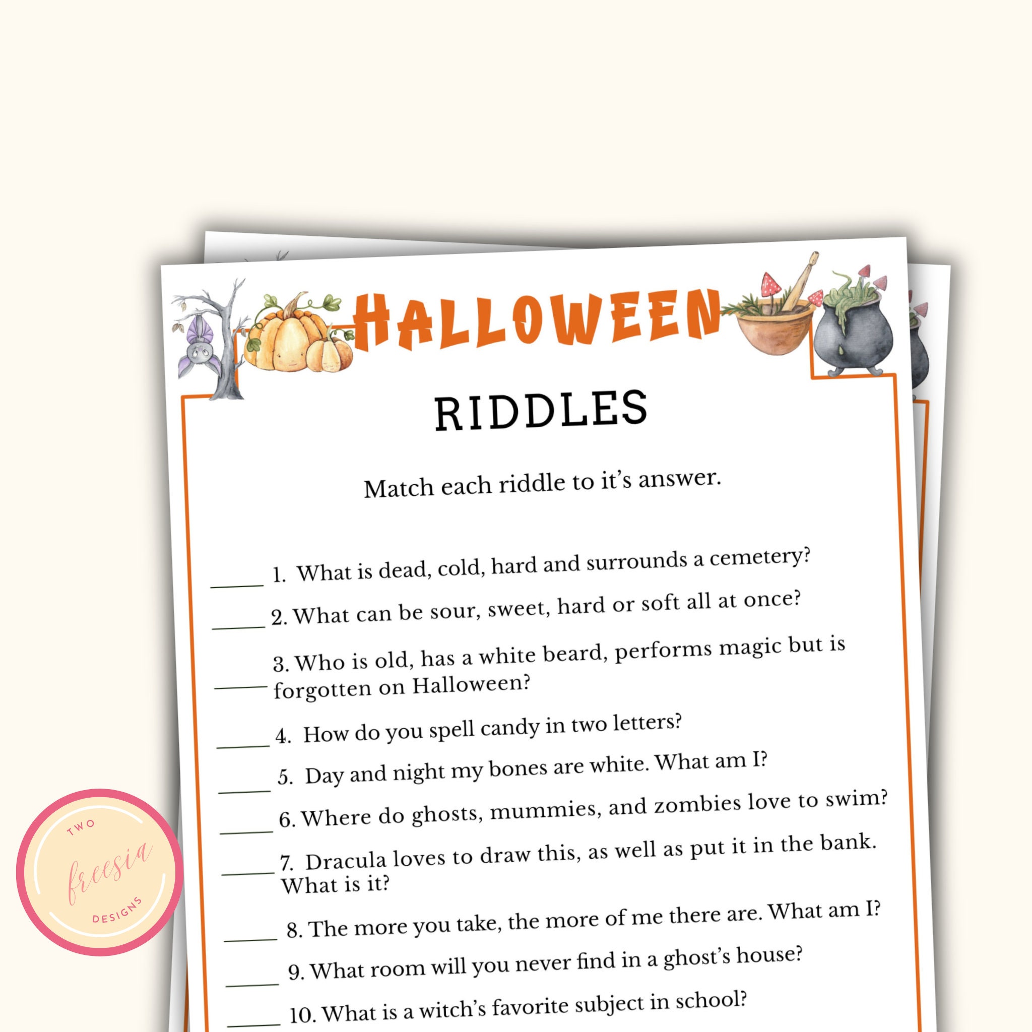 Halloween Riddles Game - Printable Halloween Party Game - Party ...