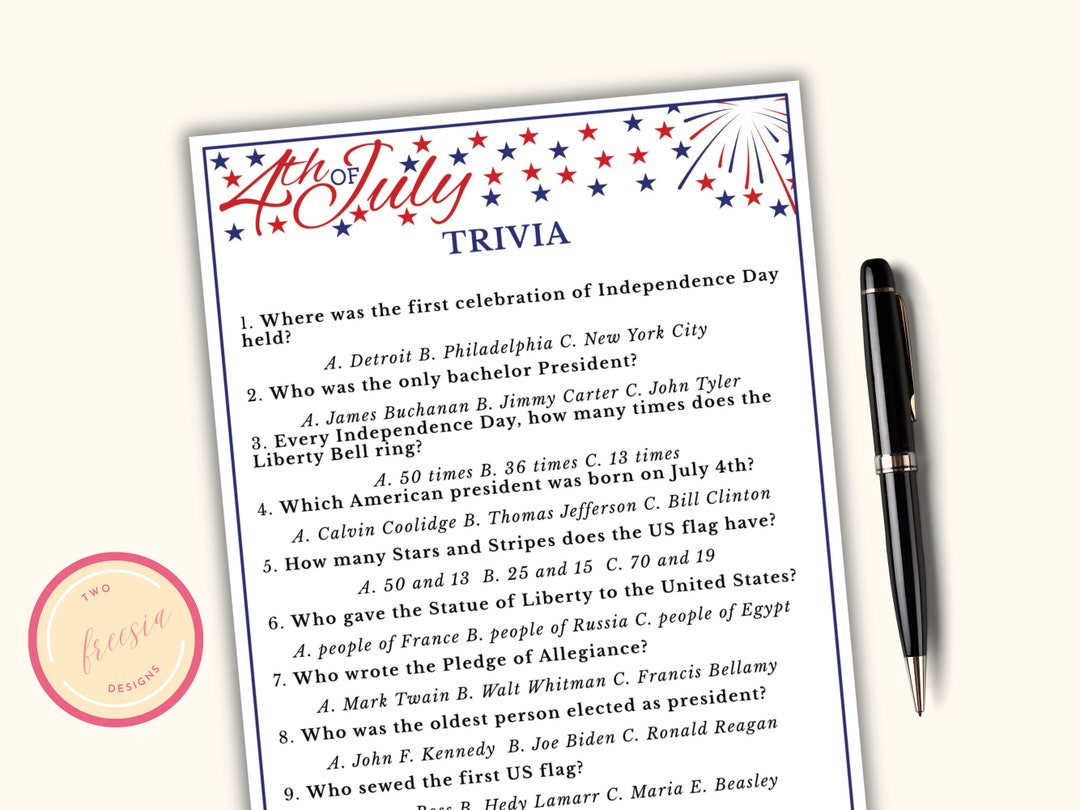 4th of July Trivia Game - Printable Fourth of July Game for Adults ...