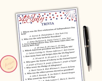 Fourth of July TRIVIA Game July 4th Party Game Printable July 4th Party ...