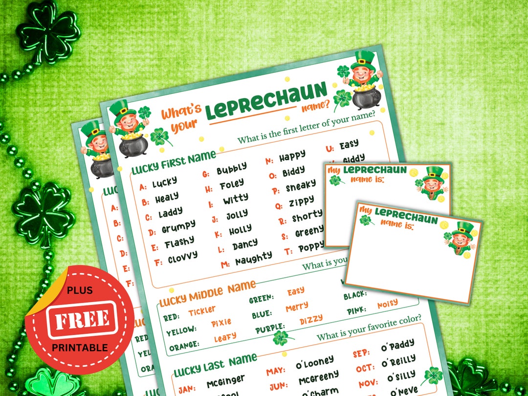 Whats Your Leprechaun Name Game - St Patricks Day Family Party Activity ...