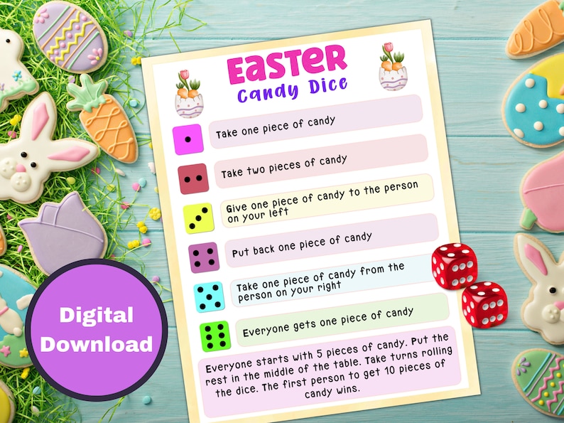 Easter Candy Dice Game Printable Easter Party Games Easter Activity for ...