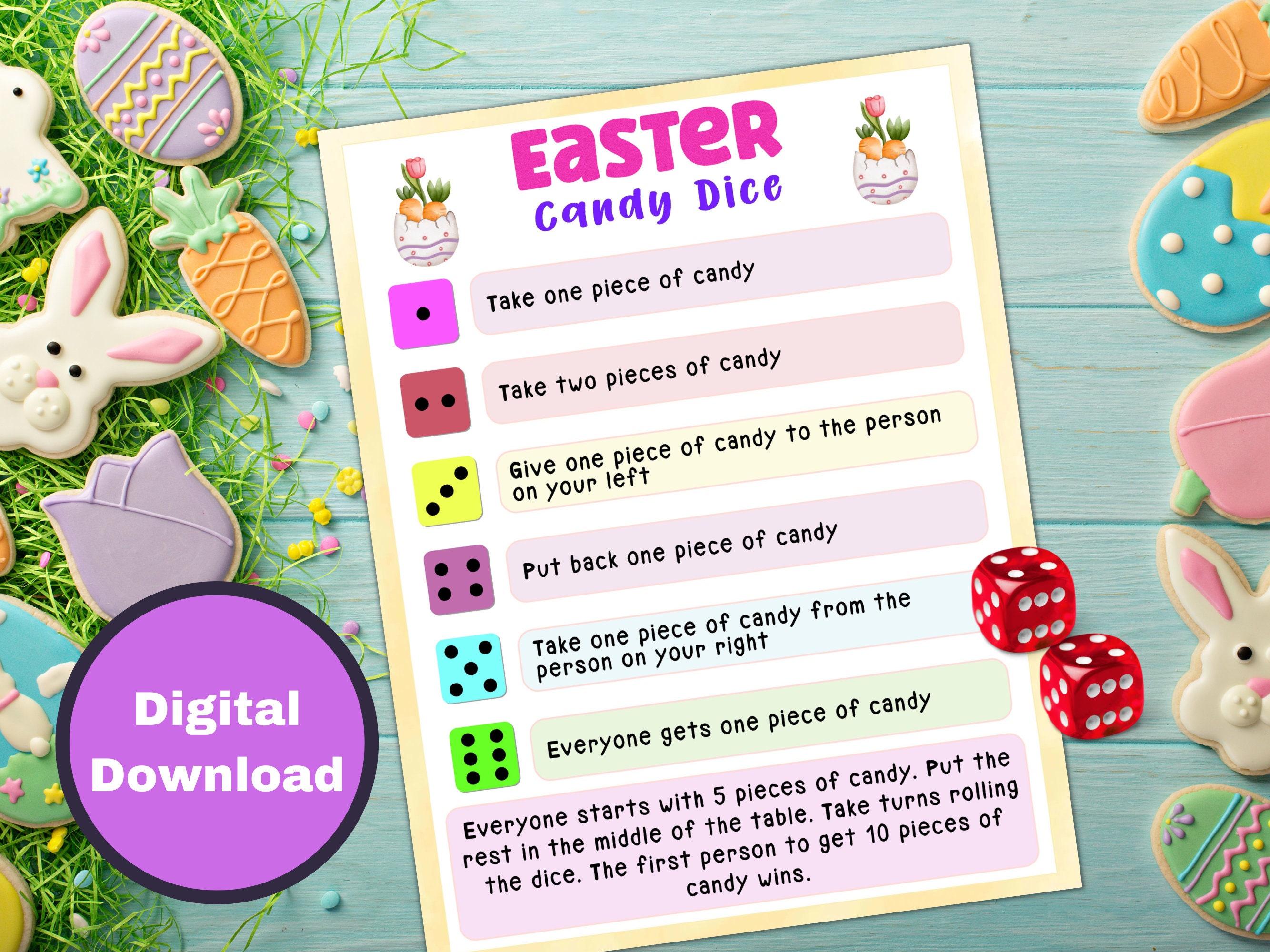 Easter Candy Dice Game Printable Easter Party Games Easter Activity for ...