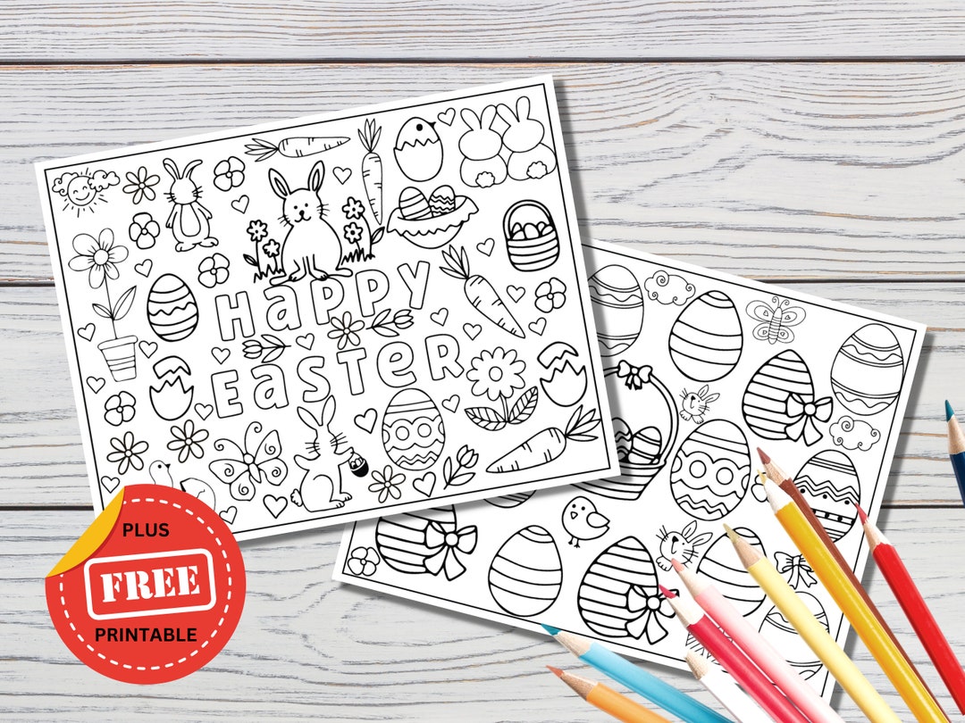 Printable Easter Doodle Coloring Pages Egg Placemat Activity - Etsy