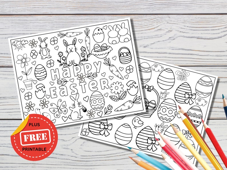 Printable Easter Doodle Coloring Pages Egg Placemat Activity - Etsy