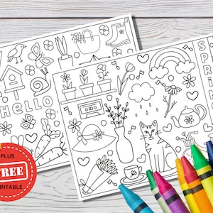 Printable Spring Doodle Coloring Pages Placemat Activity Sheet for Kids ...