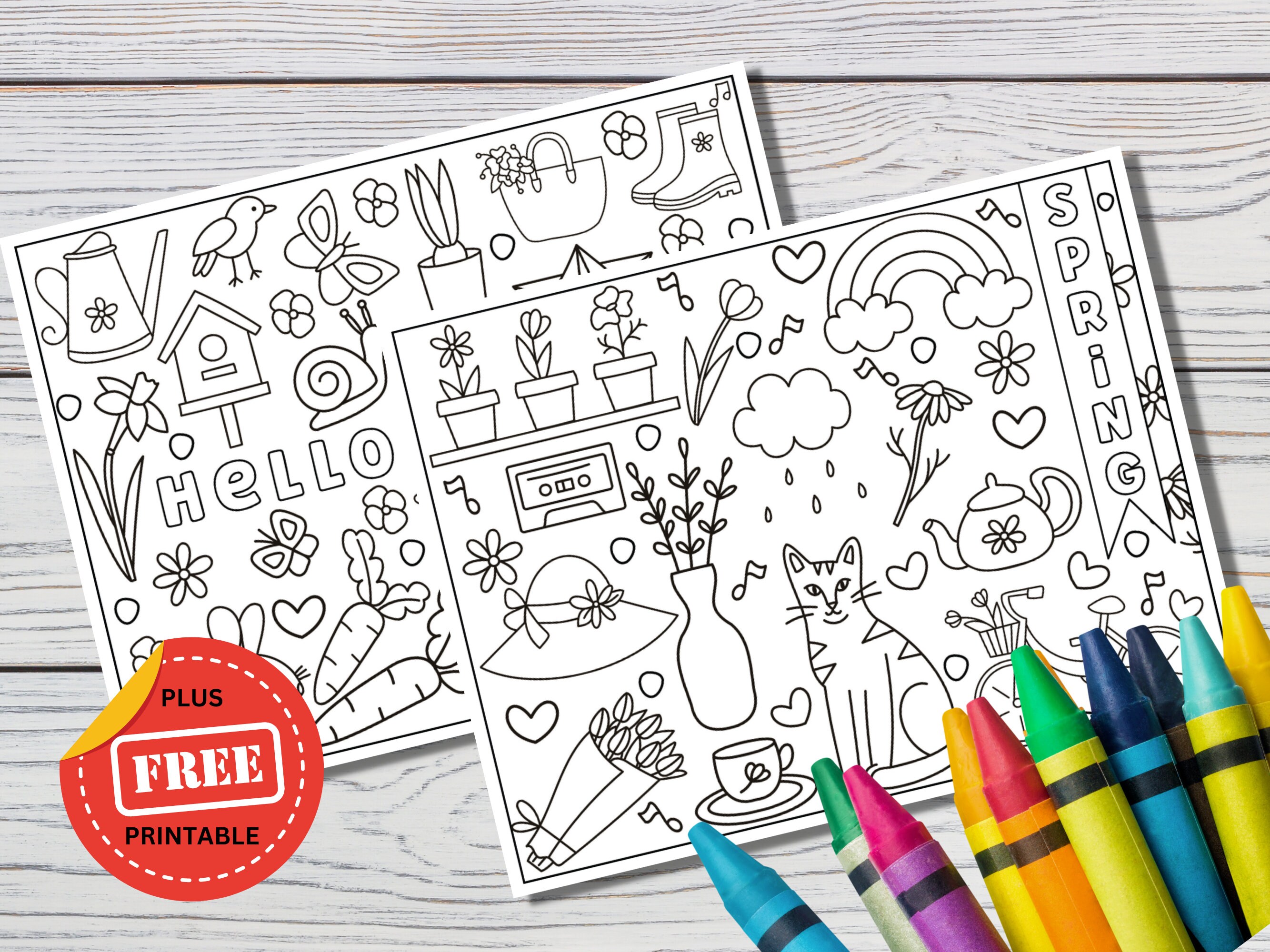 Printable Spring Doodle Coloring Pages Placemat Activity Sheet for Kids ...
