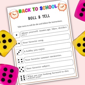 Roll and Tell Dice Game - Printable Back to School Game - First Day of ...