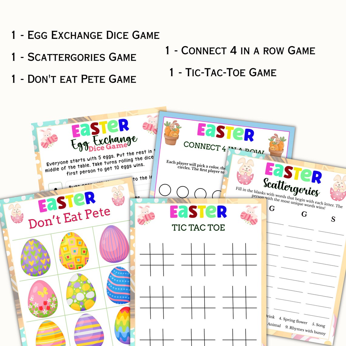 Easter Game Bundle - Easter Printable Games for Kids & Adults - Easter ...