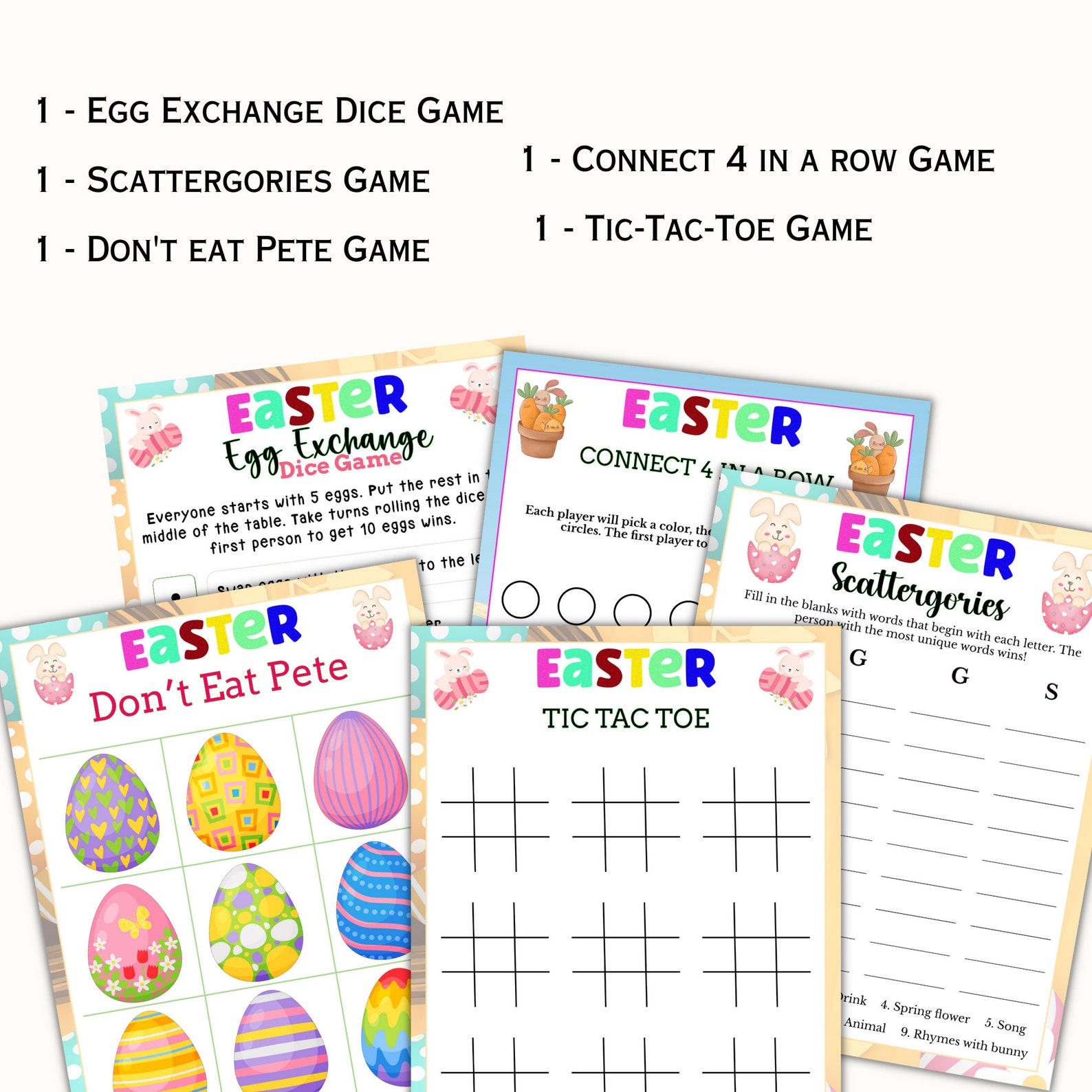 Easter Game Bundle - Easter Printable Games for Kids & Adults - Easter ...