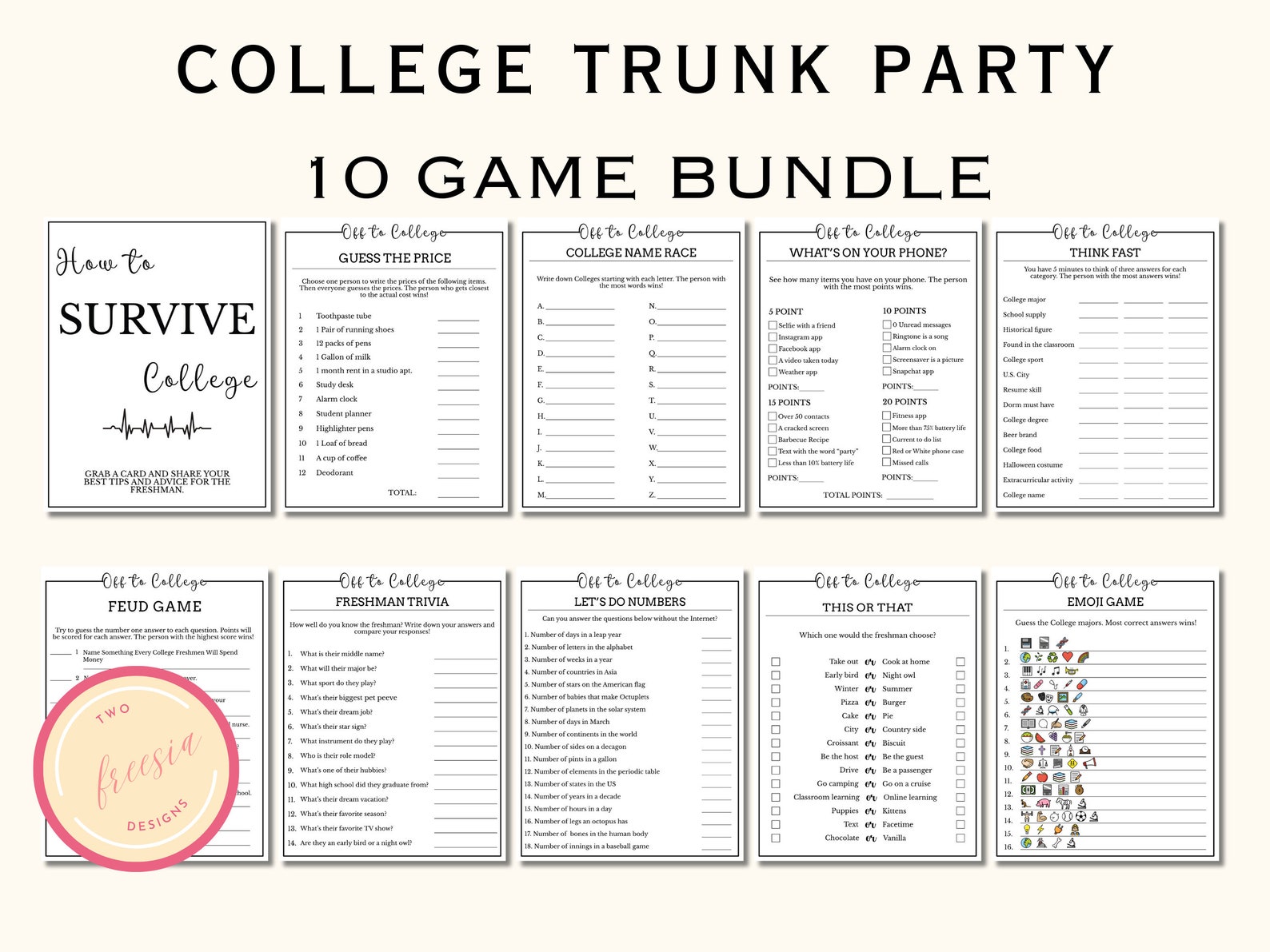 College Going Away Party Games - 10 Printable College Trunk Party Games ...