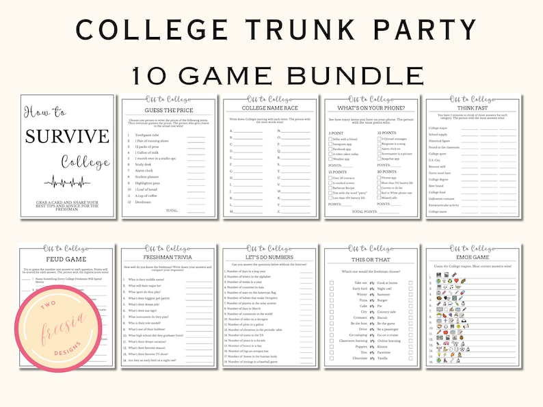 College Going Away Party Games - 10 Printable College Trunk Party Games ...
