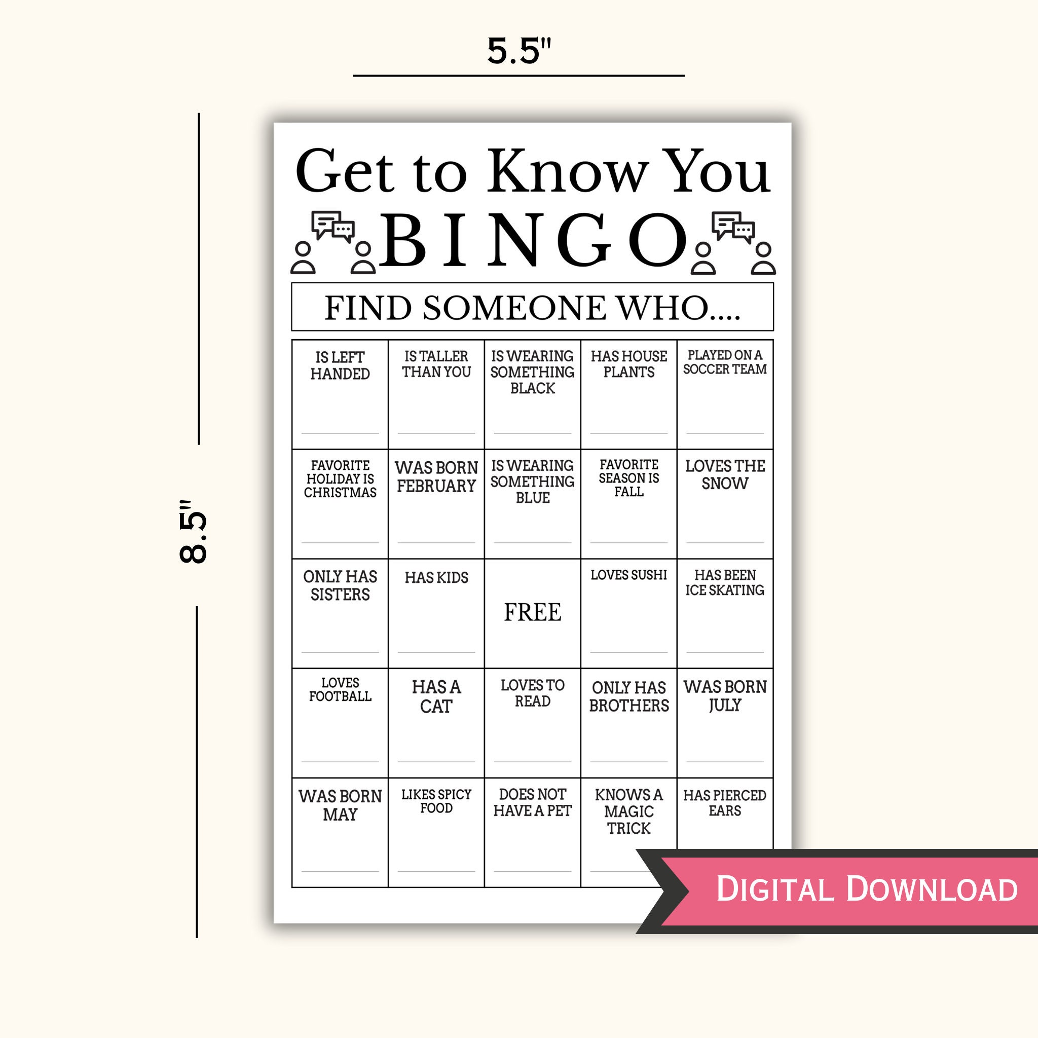 Get to Know You Bingo - Find Someone Who Bingo - Find the Guest Bingo ...