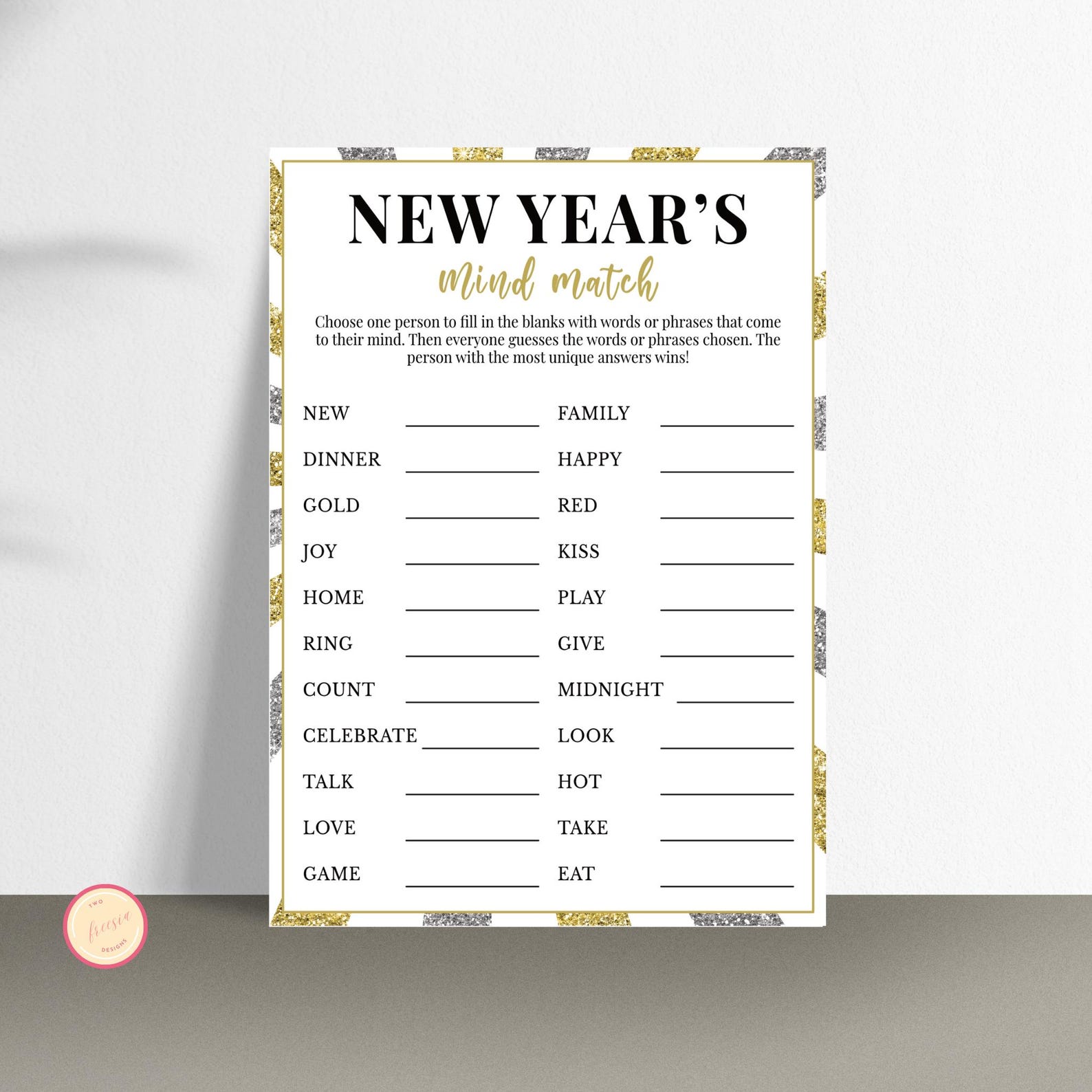 New Years Mind Match Game, Printable New Years Party Game for Kids and ...