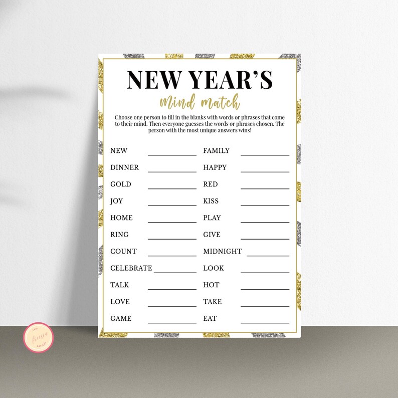 New Years Mind Match Game, Printable New Years Party Game for Kids and ...
